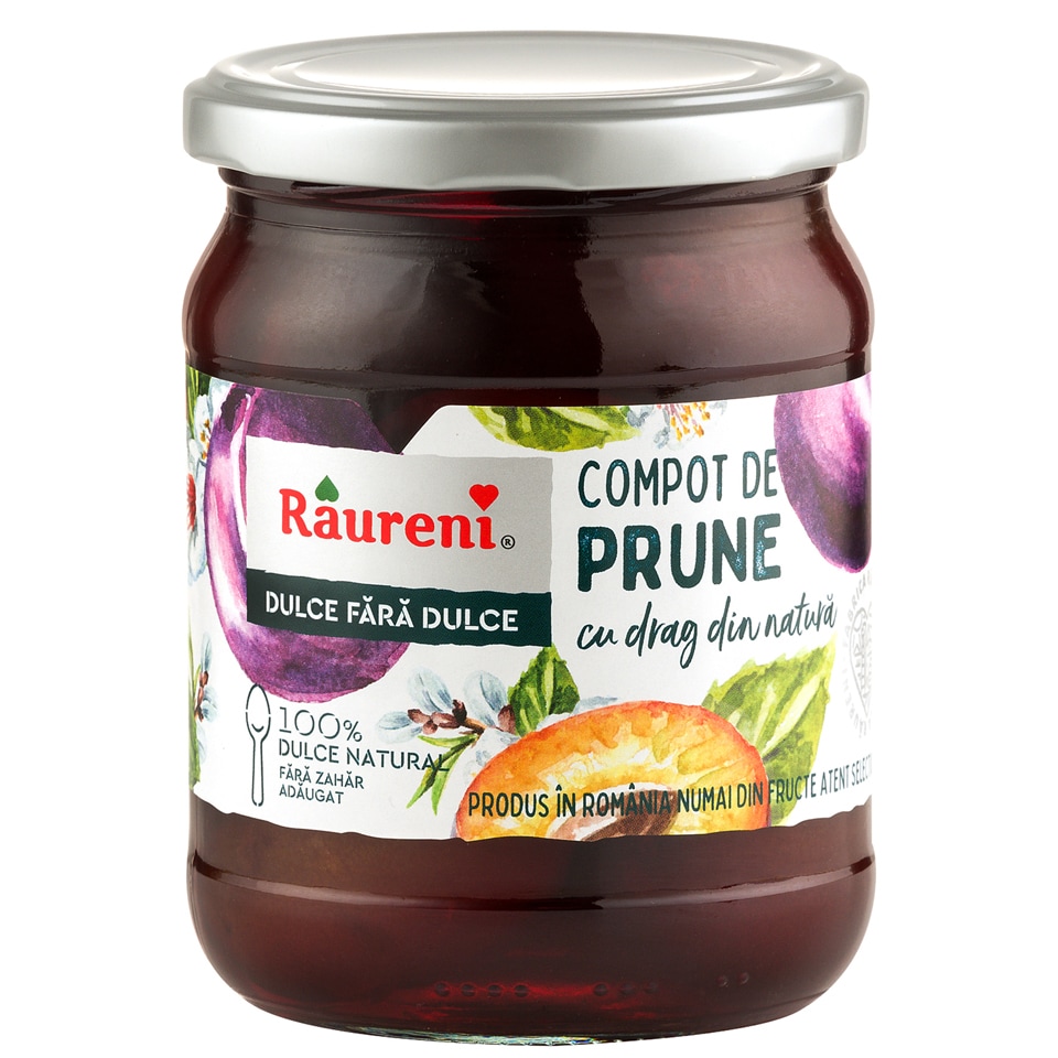 Raureni | Compot de prune fara zahar adaugat 520g | Mega-image