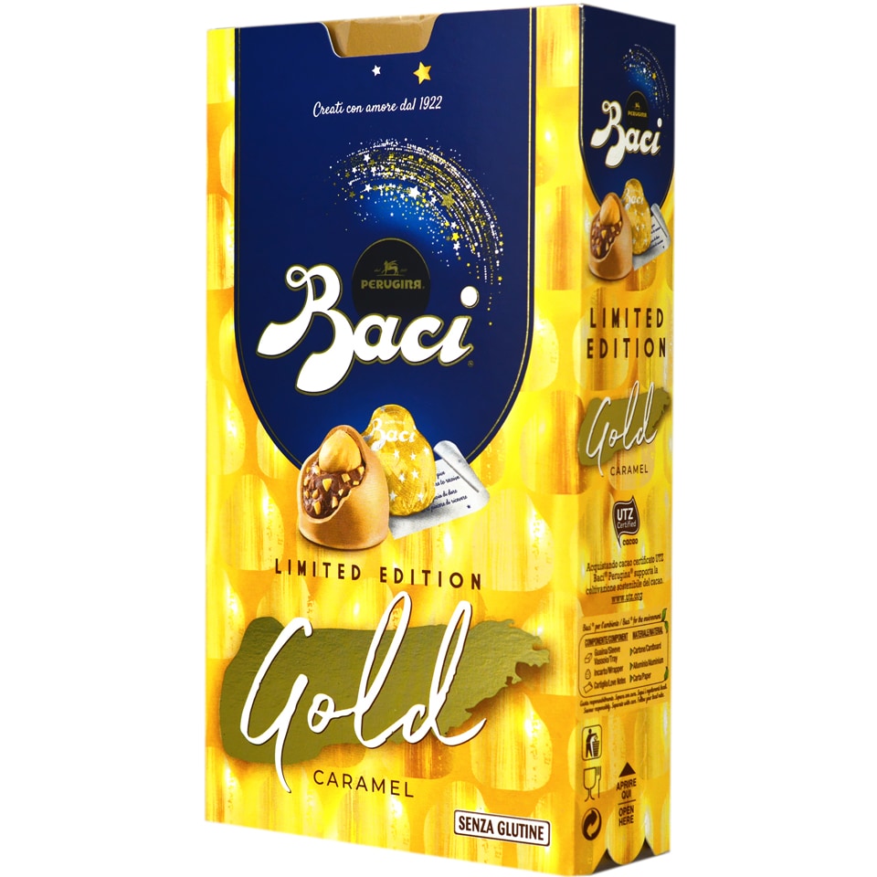 Baci | Praline Gold de ciocolata alba cu caramel si alune de padure ...