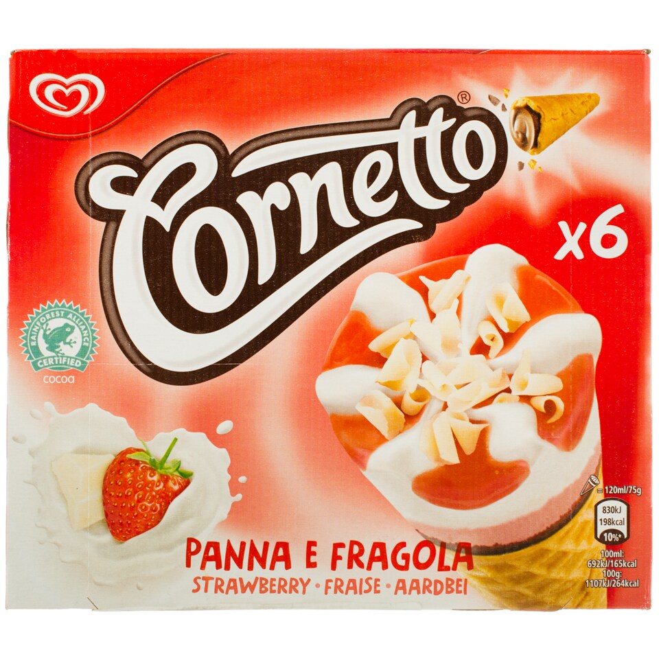 Ola | Cornetto | Inghetata cu vanilie si capsuni 6 cornete 720ml | Mega ...