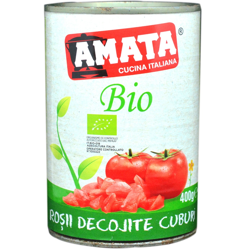 Amata | Rosii decojite cuburi bio 400g | Mega-image