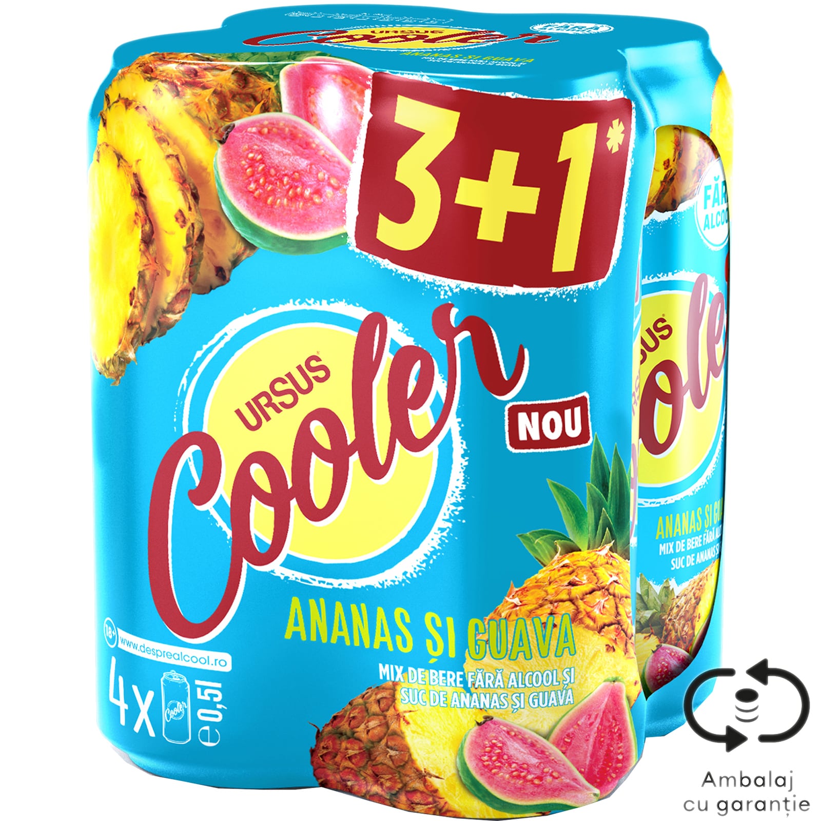 Ursus Cooler | Bere fara alcool cu suc de ananas si guava 3+1 x 0.5L ...
