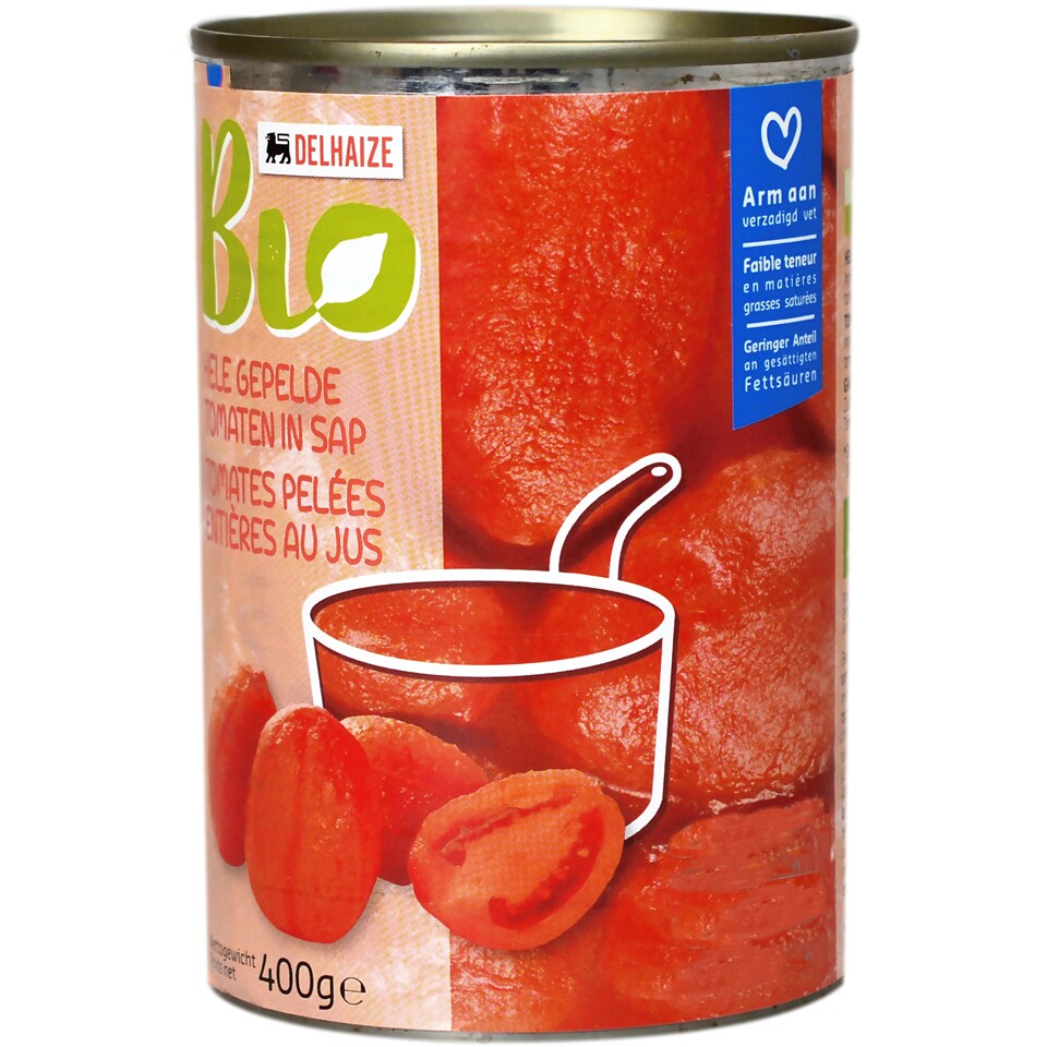 Delhaize Bio | Rosii bio decojite intregi, in suc 400g | Mega-image