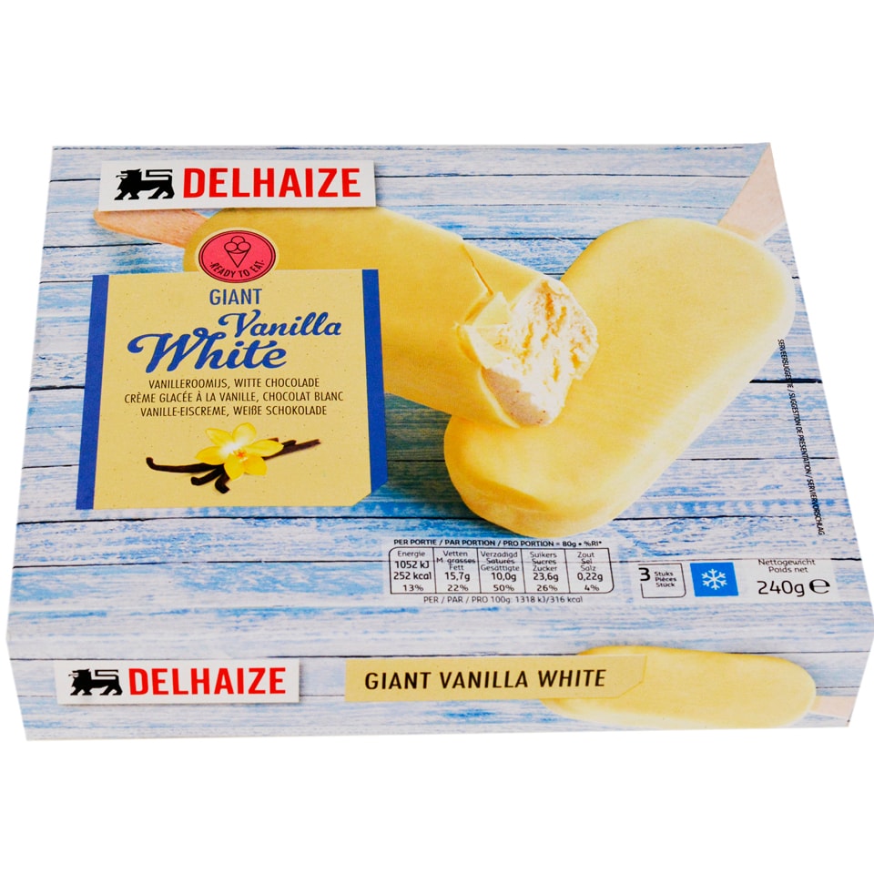 Delhaize | Inghetata de vanilie in ciocolata alba 3x120ml | Mega-image