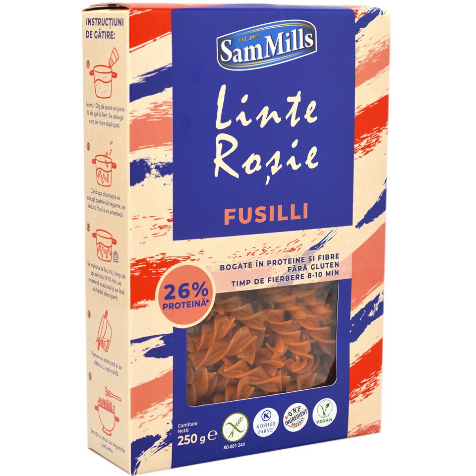 Pasta D'Oro | Paste Fusilli din linte rosie 250g | Mega-image