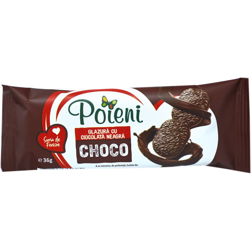 Poieni | Biscuiti cu glazura cu ciocolata neagra 36g | Mega-image