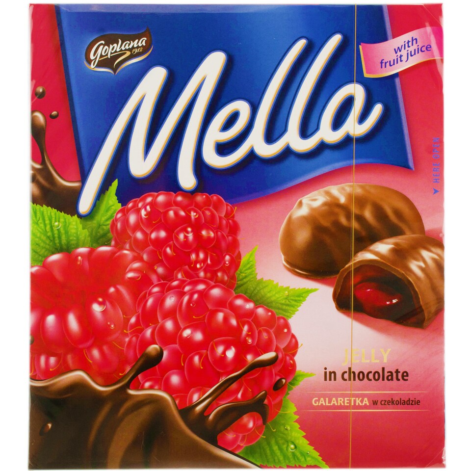 Mella | Jeleuri in ciocolata cu aroma de zmeura 190g | Mega-image