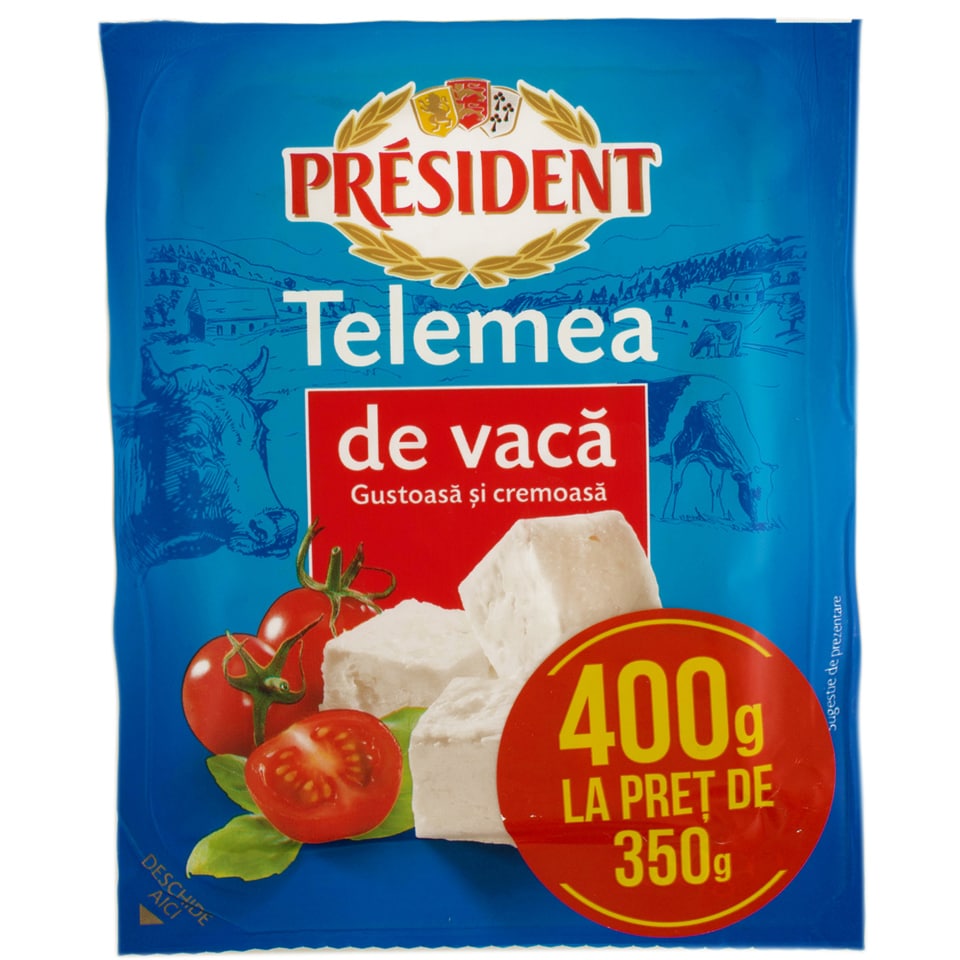 President | Telemea de vaca 400g la pret de 350g 350g+50g | Mega-image