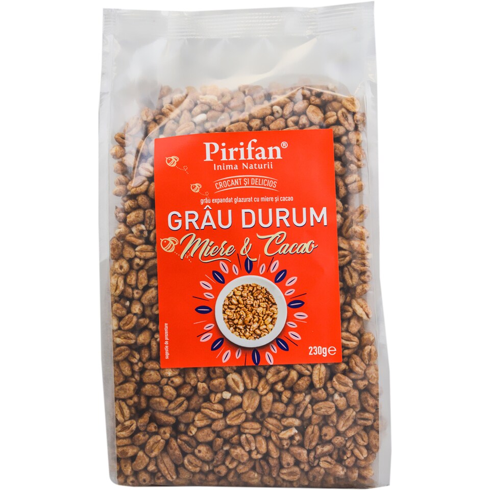 Pirifan | Grau durum expandat glazurat cu miere si cacao 230g | Mega-image