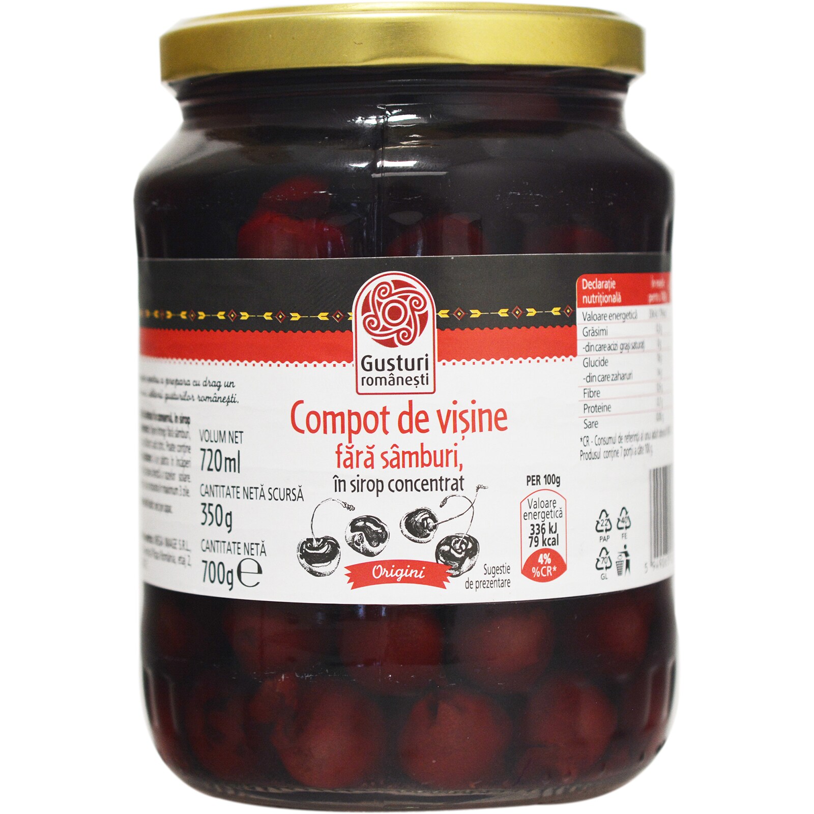 Gusturi romanesti | Compot de visine fara samburi 700g | Mega-image