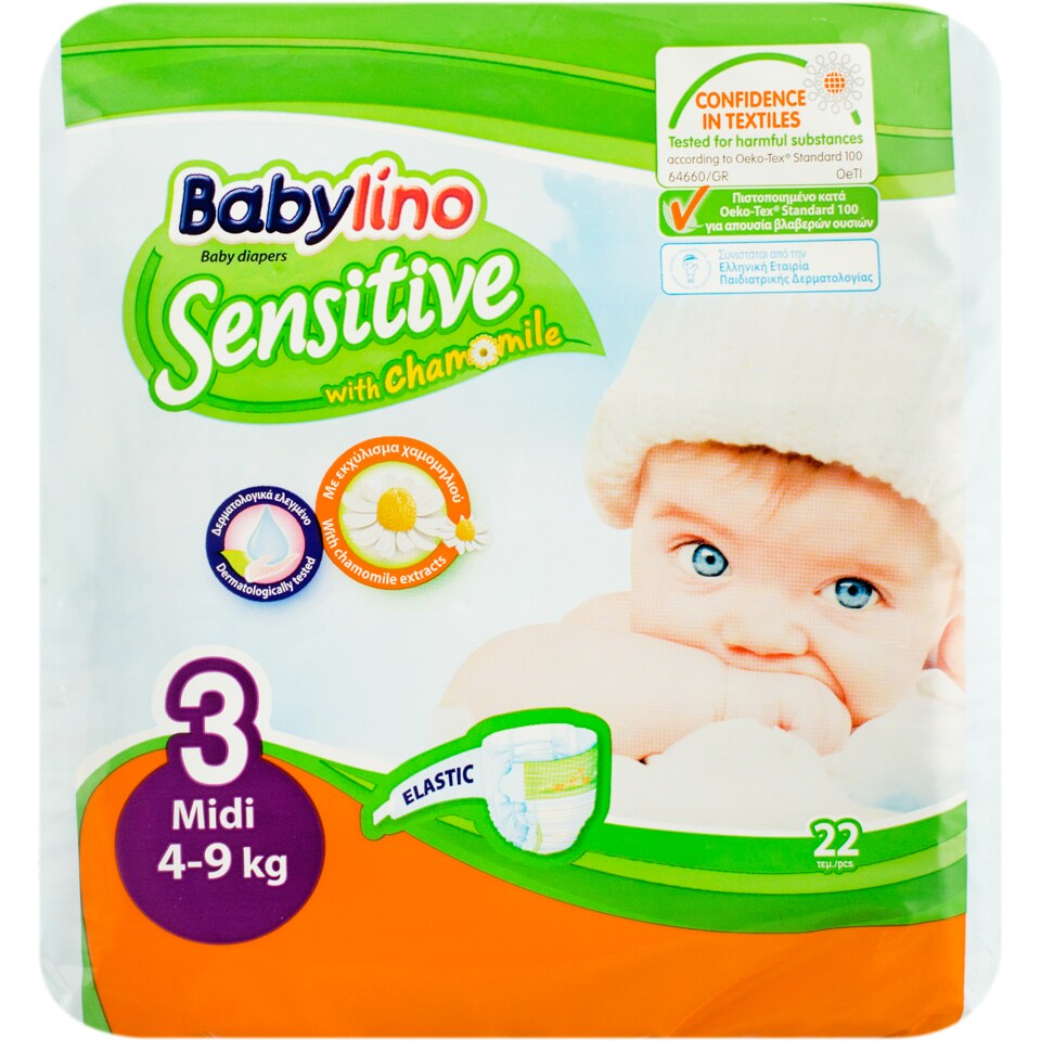 Babylino | Scutece Sensitive numarul 3 pentru 4-9kg, 22 bucati | Mega-image