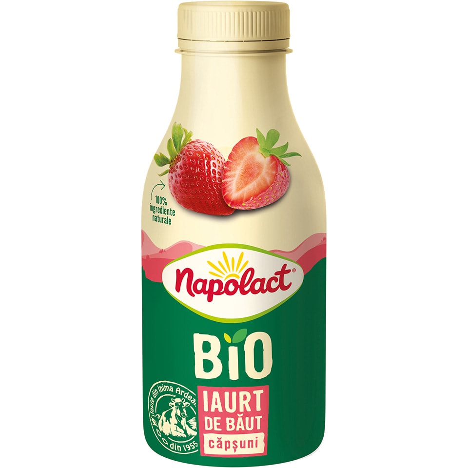 Napolact Bio | Iaurt de baut cu capsuni 230ml | Mega-image