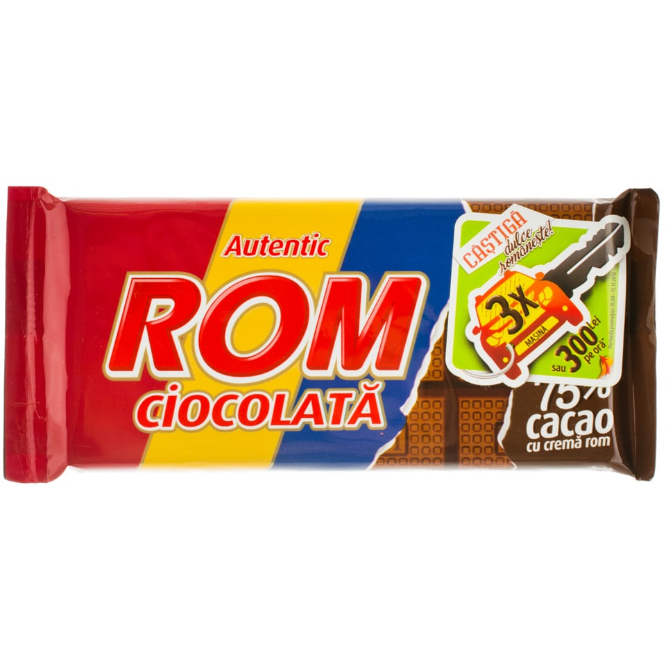 Rom | Ciocolata 75% cacao cu crema de rom 88g | Mega-image