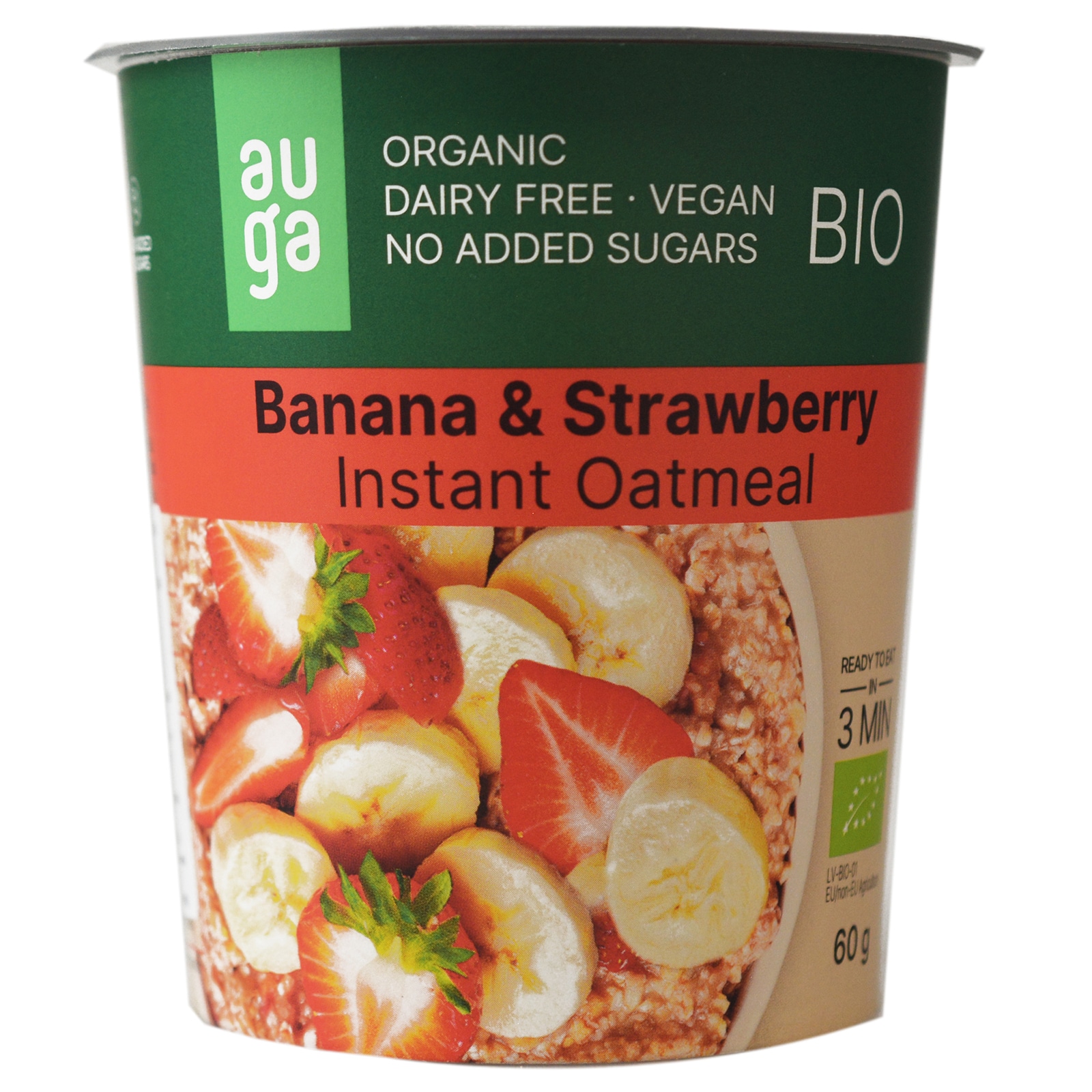 Auga | Ovaz integral bio cu banane si capsuni 60g | Mega-image