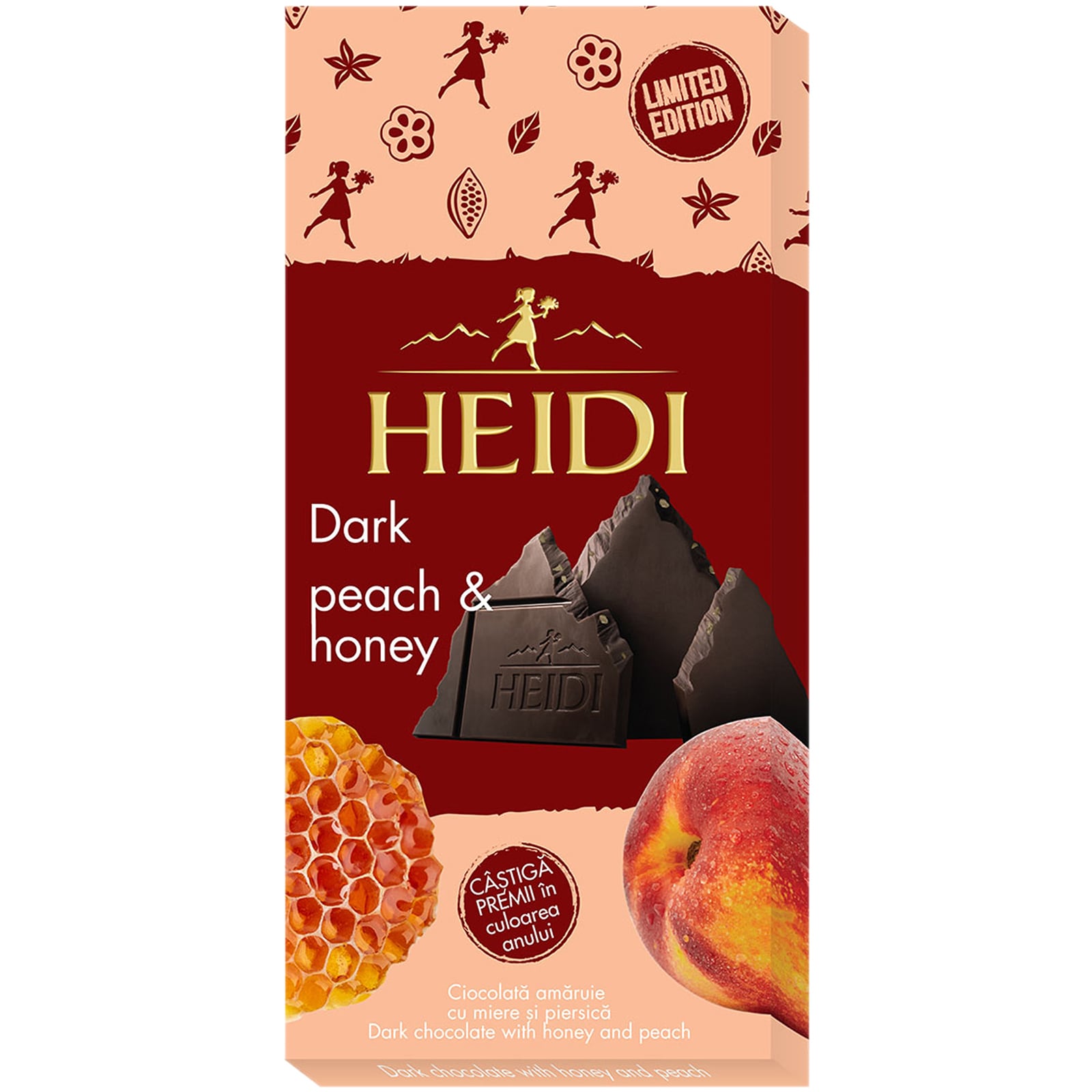 Heidi | Ciocolata amaruie cu miere si piersica 80g | Mega-image