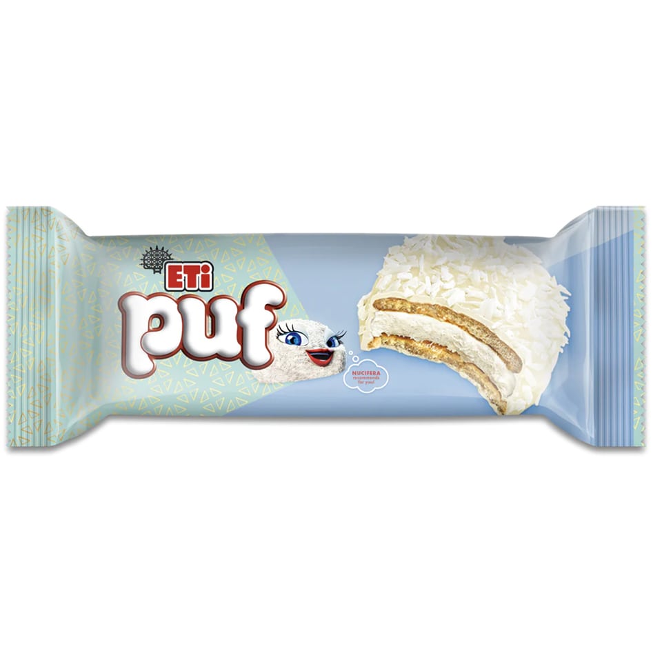 Eti | Puf | Biscuiti cu bezea glazurati cu ciocolata alba 80g | Mega-image