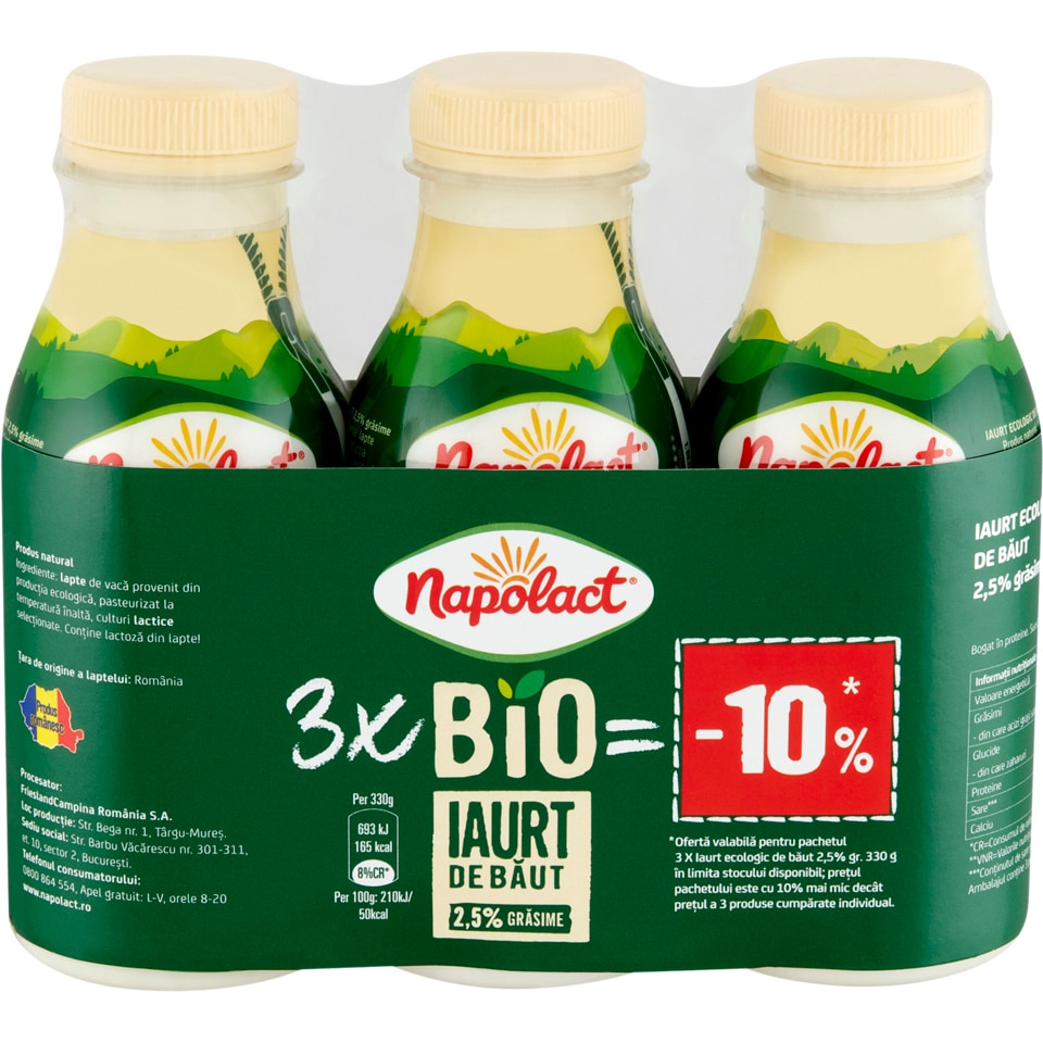 Napolact Bio | Iaurt ecologic de baut 2.5% grasime 3x330g | Mega-image