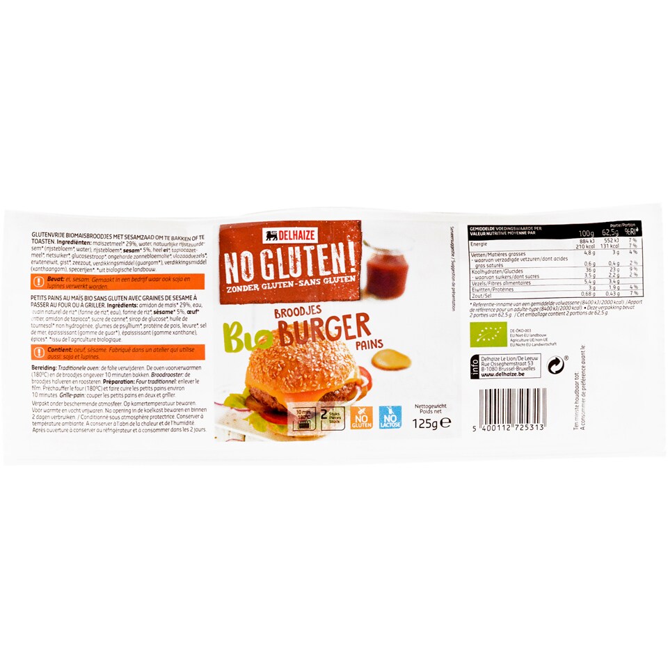 Delhaize Bio | Chifla pentru burger fara gluten 125g | Mega-image
