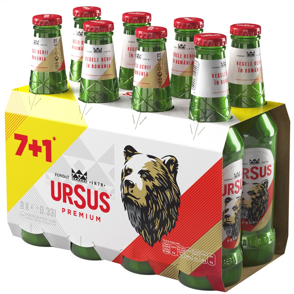 Ursus | Premium | Bere premium blonda pasteurizata 8x0.33L | Mega-image