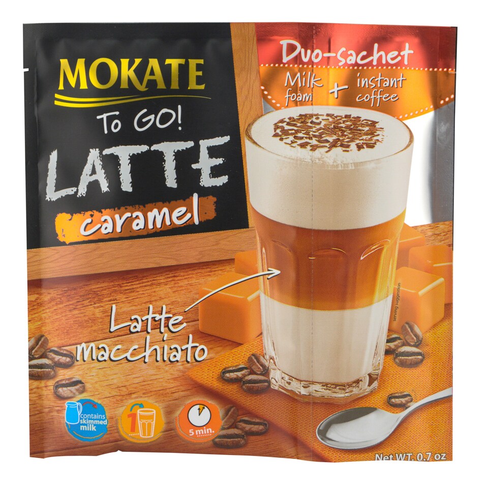 Mokate | To GO | Cafea instant Latte macchiato cu caramel 22g | Mega-image