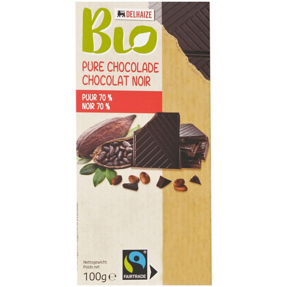 Delhaize Bio | Ciocolata neagra 70% 100g | Mega-image