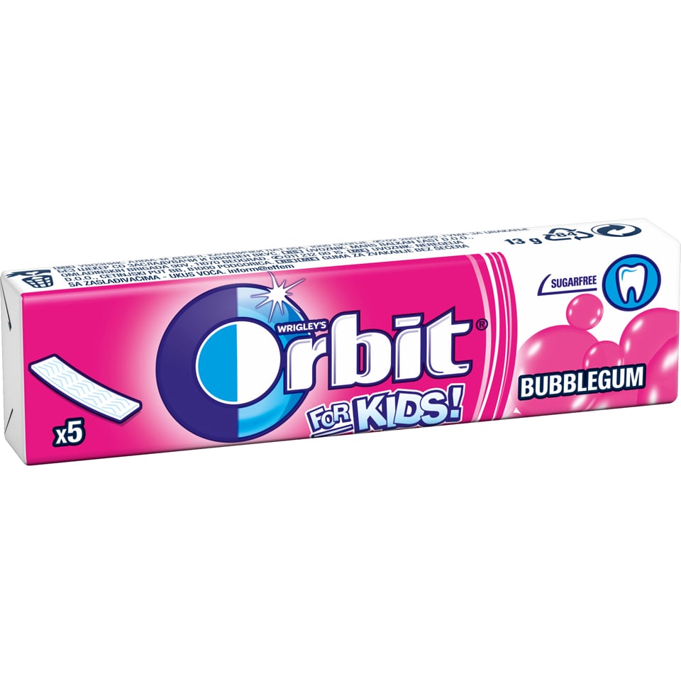 Orbit | Kids | Guma de mestecat Bubblegum 5 lame 13g | Mega-image