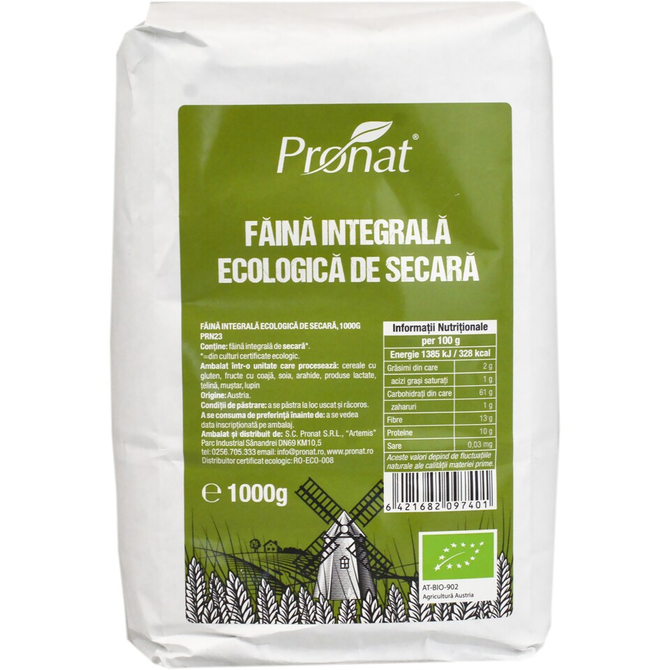 Pronat | Faina integrala de secara bio 1kg | Mega-image