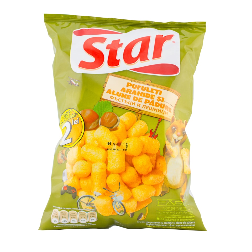 Star | Snacks cu aroma de arahide si alune de padure 86g | Mega-image