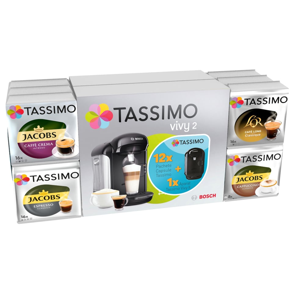 Tassimo | Pachet 12 cutii capsule si espressor Bosch Tassimo Vivy II ...
