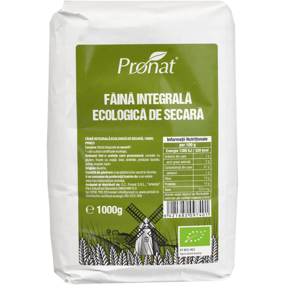 Pronat | Faina integrala de secara bio 1kg | Mega-image