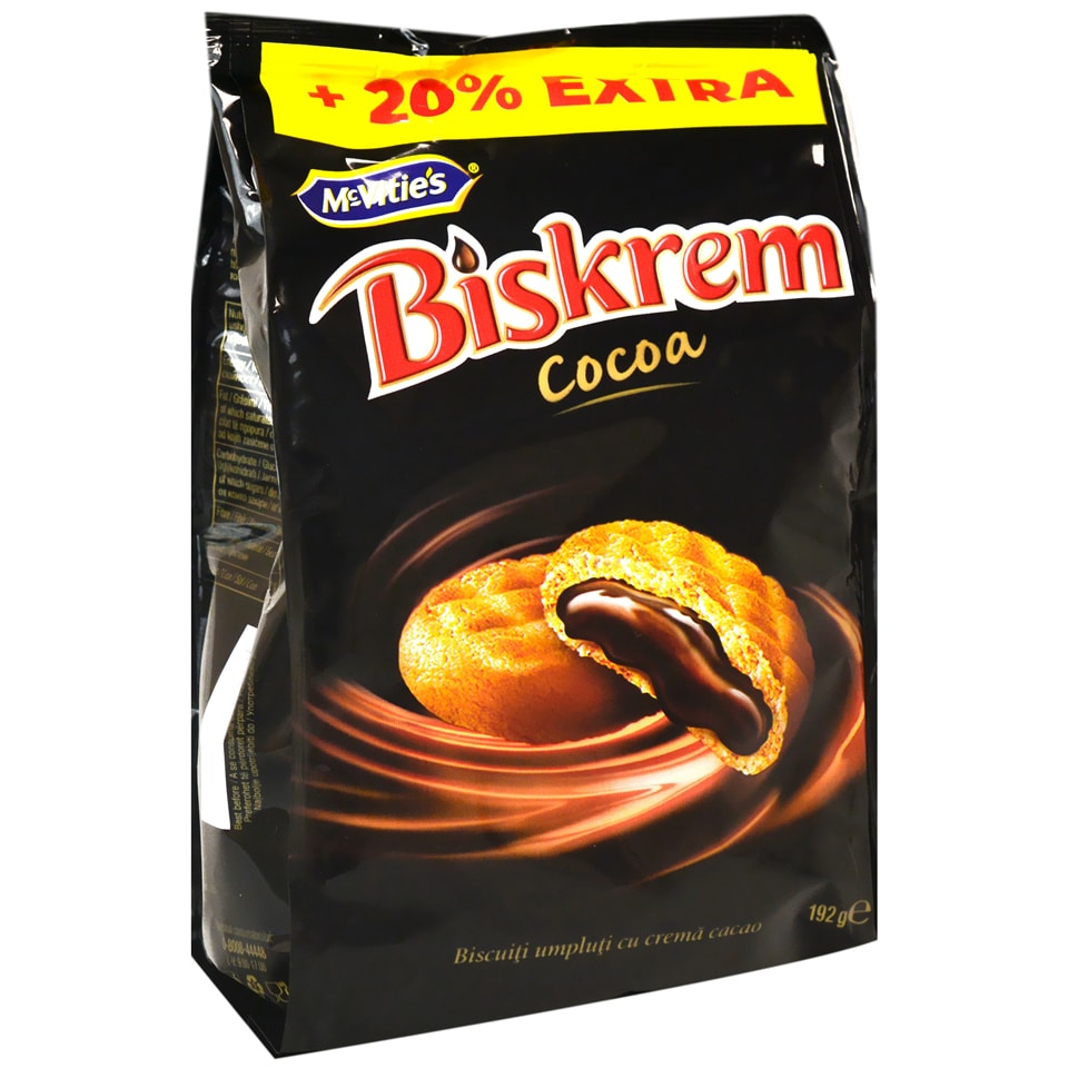 Biskrem | Biscuiti umpluti cu crema de cacao 192g | Mega-image