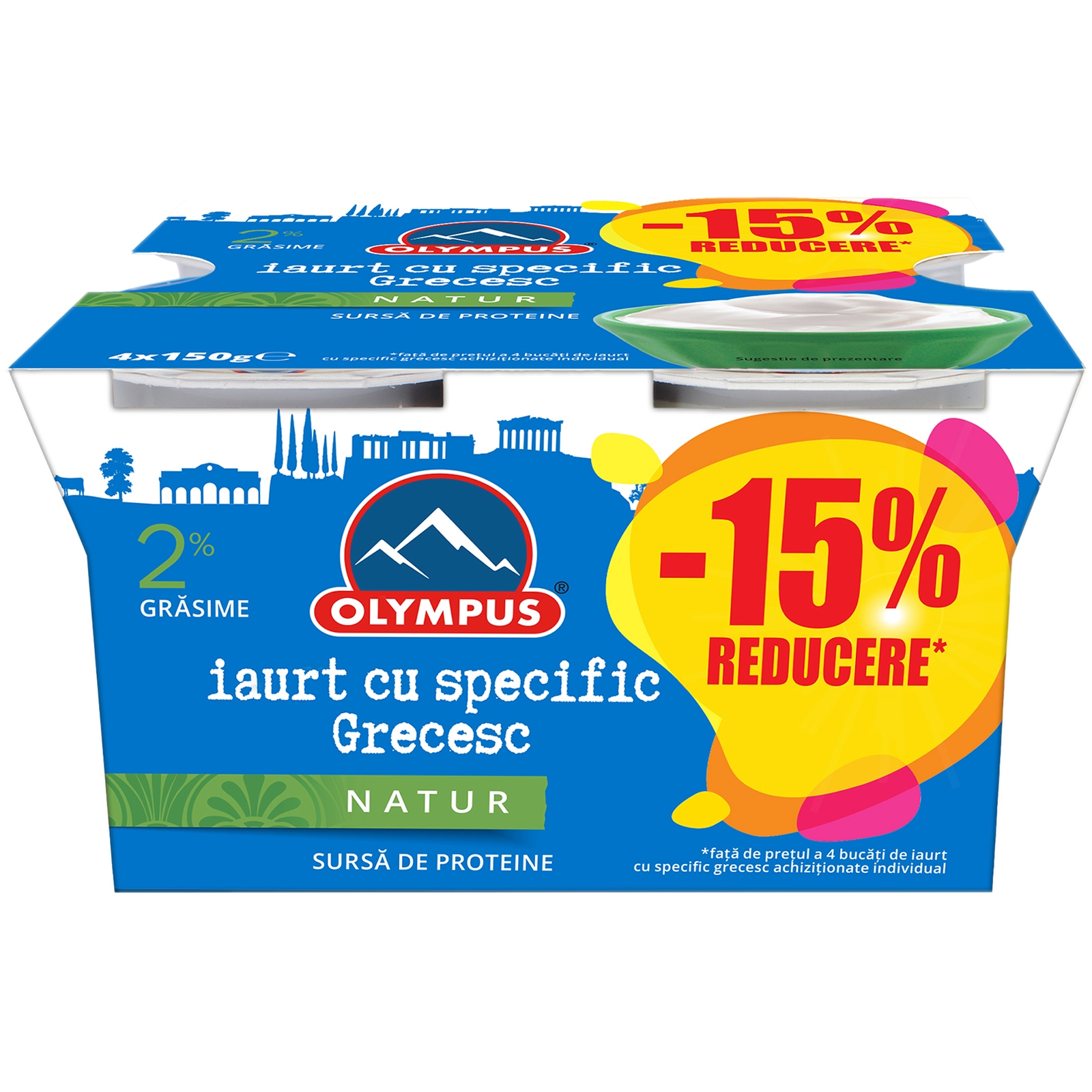 Olympus | Iaurt cu specific grecesc 2% grasime 4x150g | Mega-image