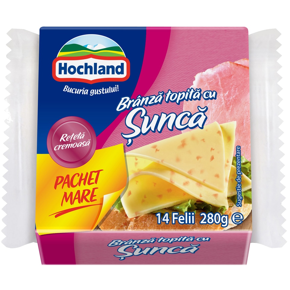Hochland | Branza topita cu sunca, felii, Pachet mare 280g | Mega-image