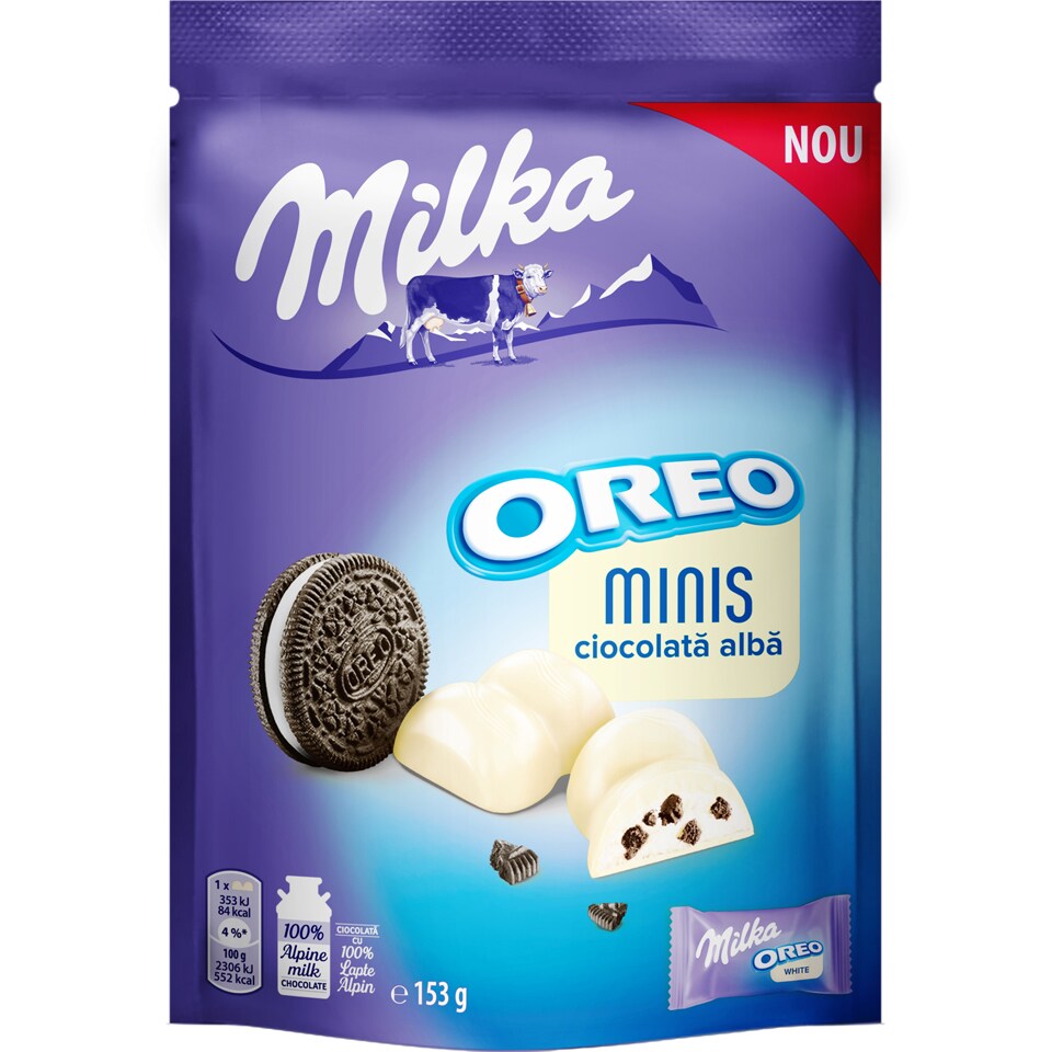 Milka | Oreo Minis | Ciocolata alba cu biscuiti cu cacao 153g | Mega-image
