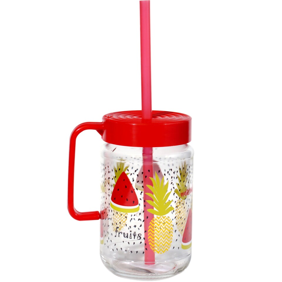 (bucata) | Cana din sticla, cu capac si pai 370ml diverse modele | Mega ...