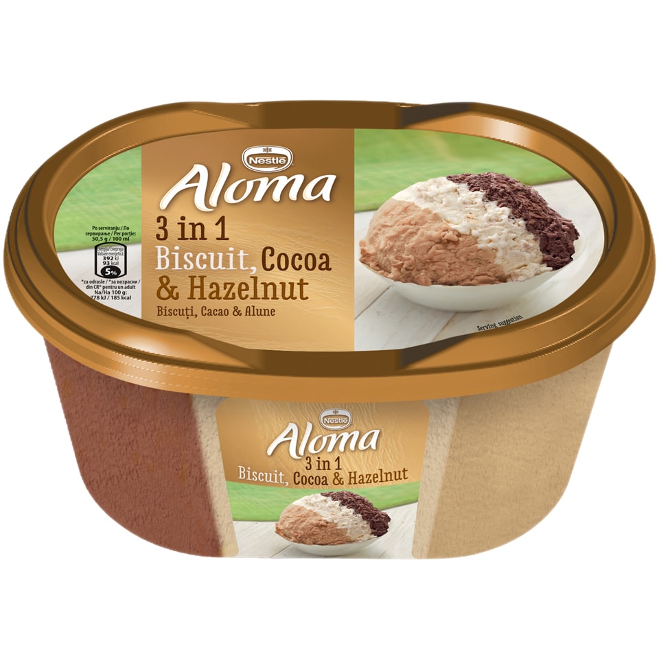 Aloma | Inghetata 3in1 Biscuit, Cacao, Alune 505g | Mega-image