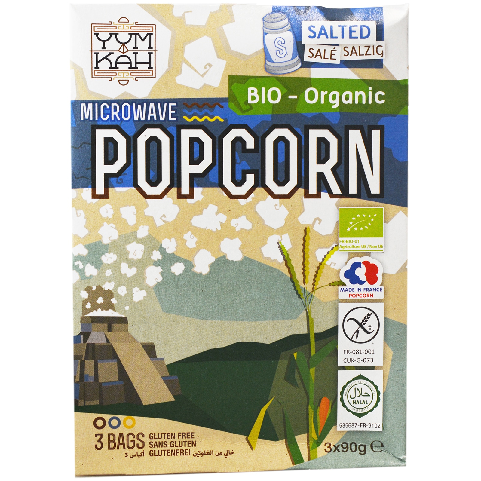 Yum Kah | Popcorn bio cu sare, pentru microunde 3x90g | Mega-image