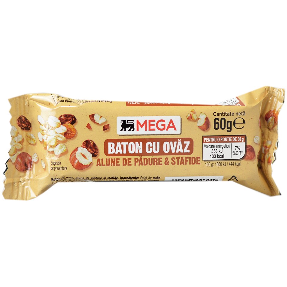 MEGA | Baton cu ovaz, alune de padure si stafide 60g | Mega-image