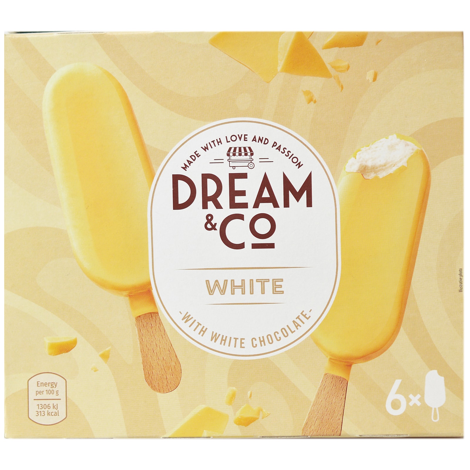 Dream&Co | Inghetata cu vanilie cu glazura de ciocolata alba 6x120ml ...