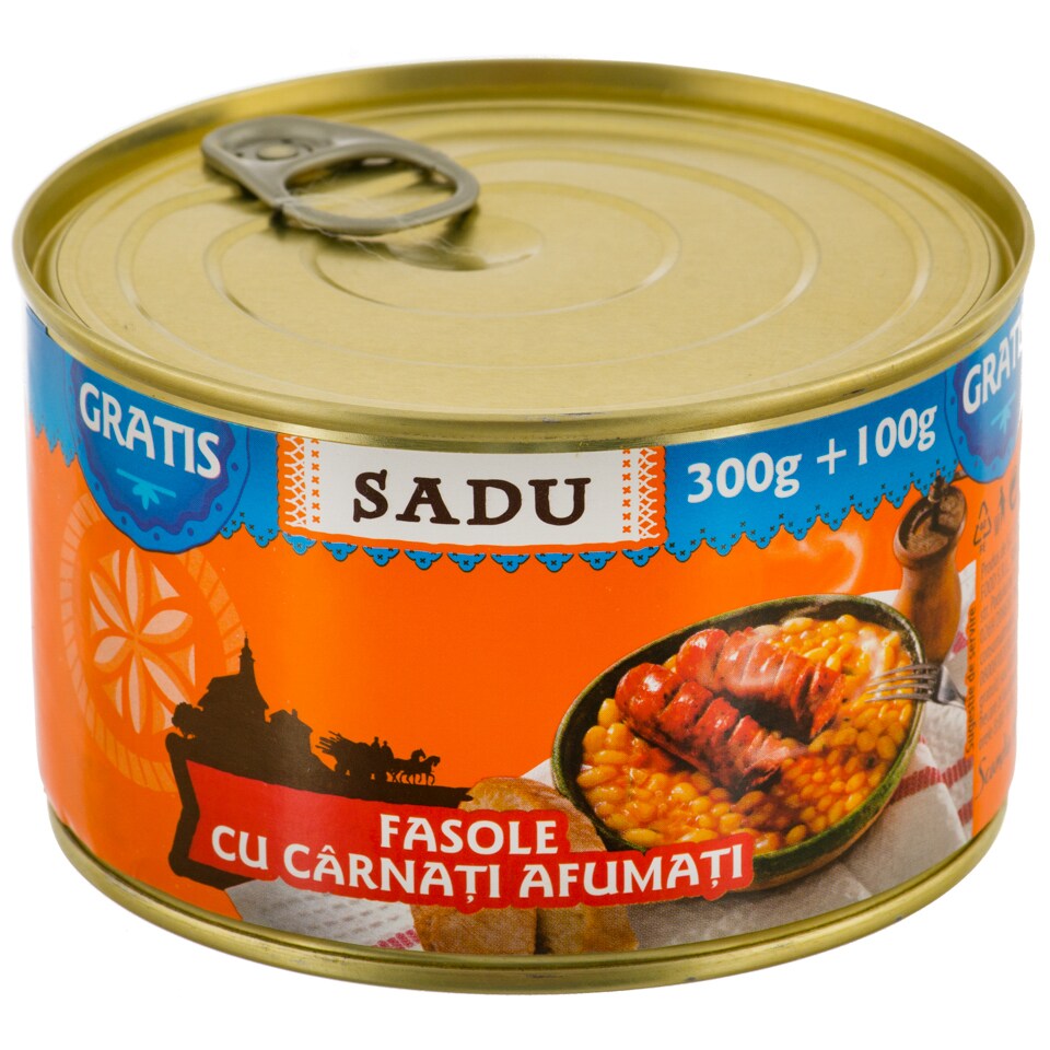 Sadu | Conserva de fasole cu carnati afumati 300g+100g | Mega-image