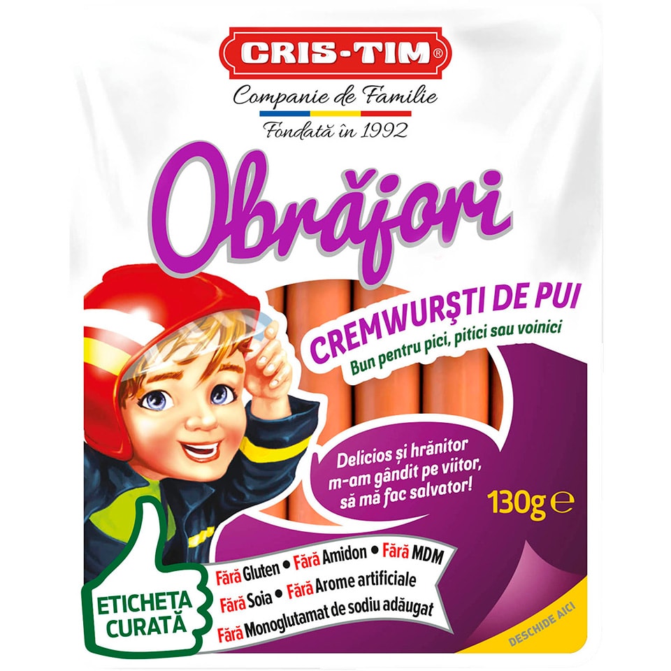 Cris-Tim | Obrajori | Crenvursti de pui 130g | Mega-image