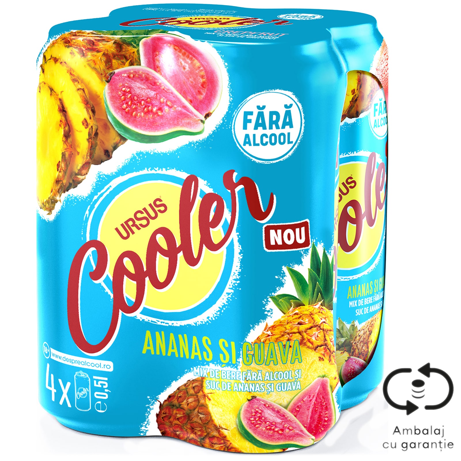 Ursus Cooler | Bere fara alcool cu suc de ananas si guava 4x0.5L | Mega ...