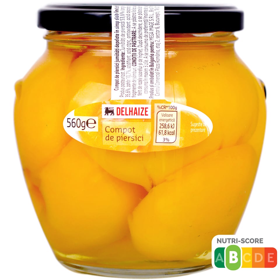 Delhaize | Compot de piersici 560g | Mega-image