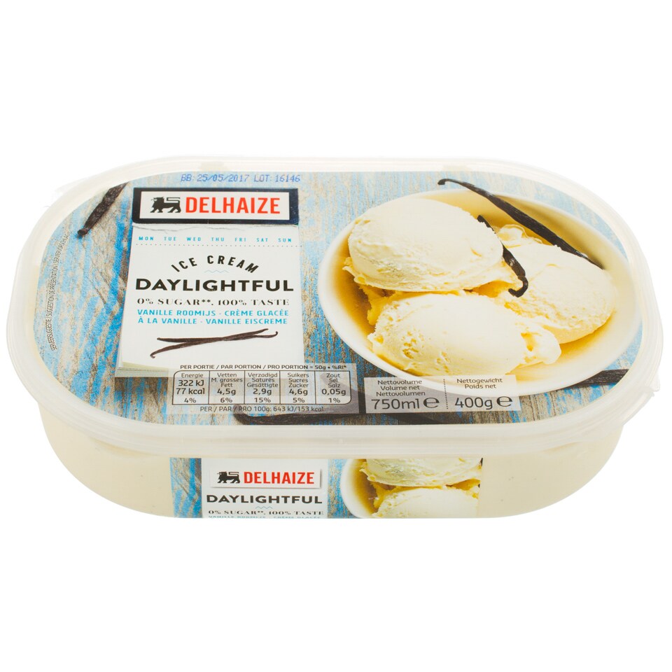 Delhaize | Inghetata de vanilie fara zahar 750ml | Mega-image