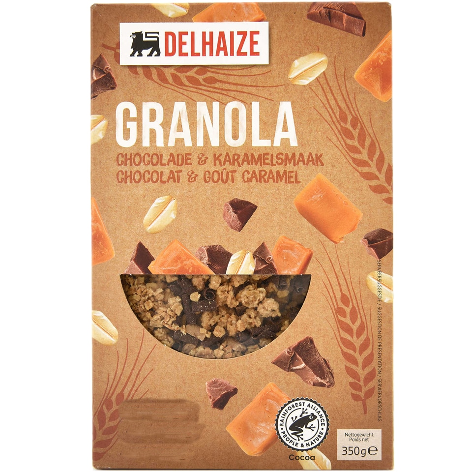 Delhaize | Granola cu ciocolata si caramel 350g | Mega-image