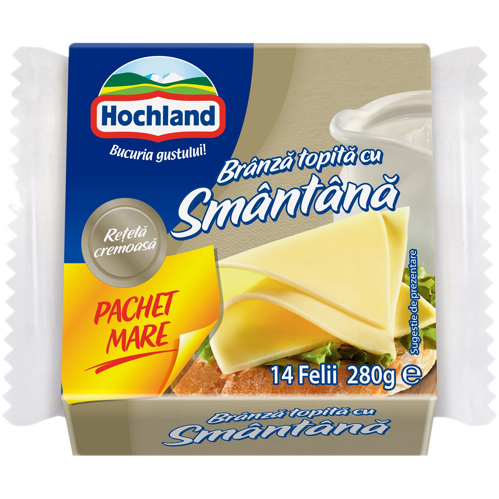 Hochland | Branza topita cu smantana, felii, Pachet mare 280g | Mega-image