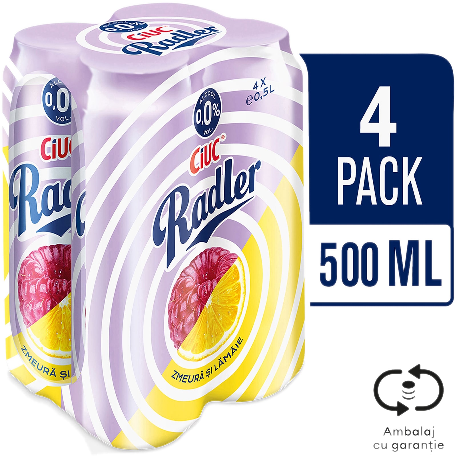 Ciuc Radler | Bere fara alcool cu zmeura si lamaie 4x0.5L | Mega-image