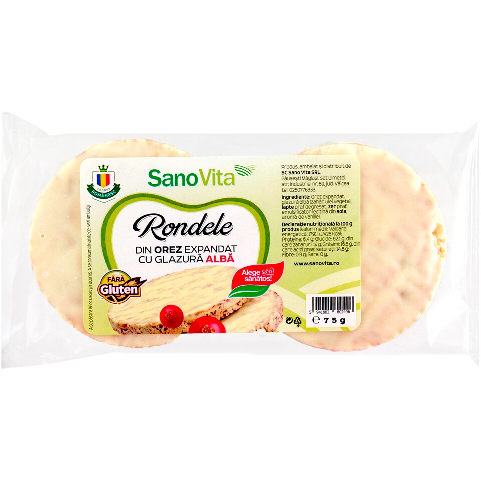 Sano Vita | Rondele din orez cu glazura alba 75g | Mega-image