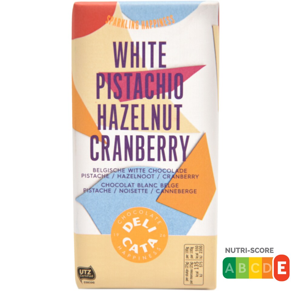 Delicata | Ciocolata alba cu fistic, alune si merisoare 180g | Mega-image