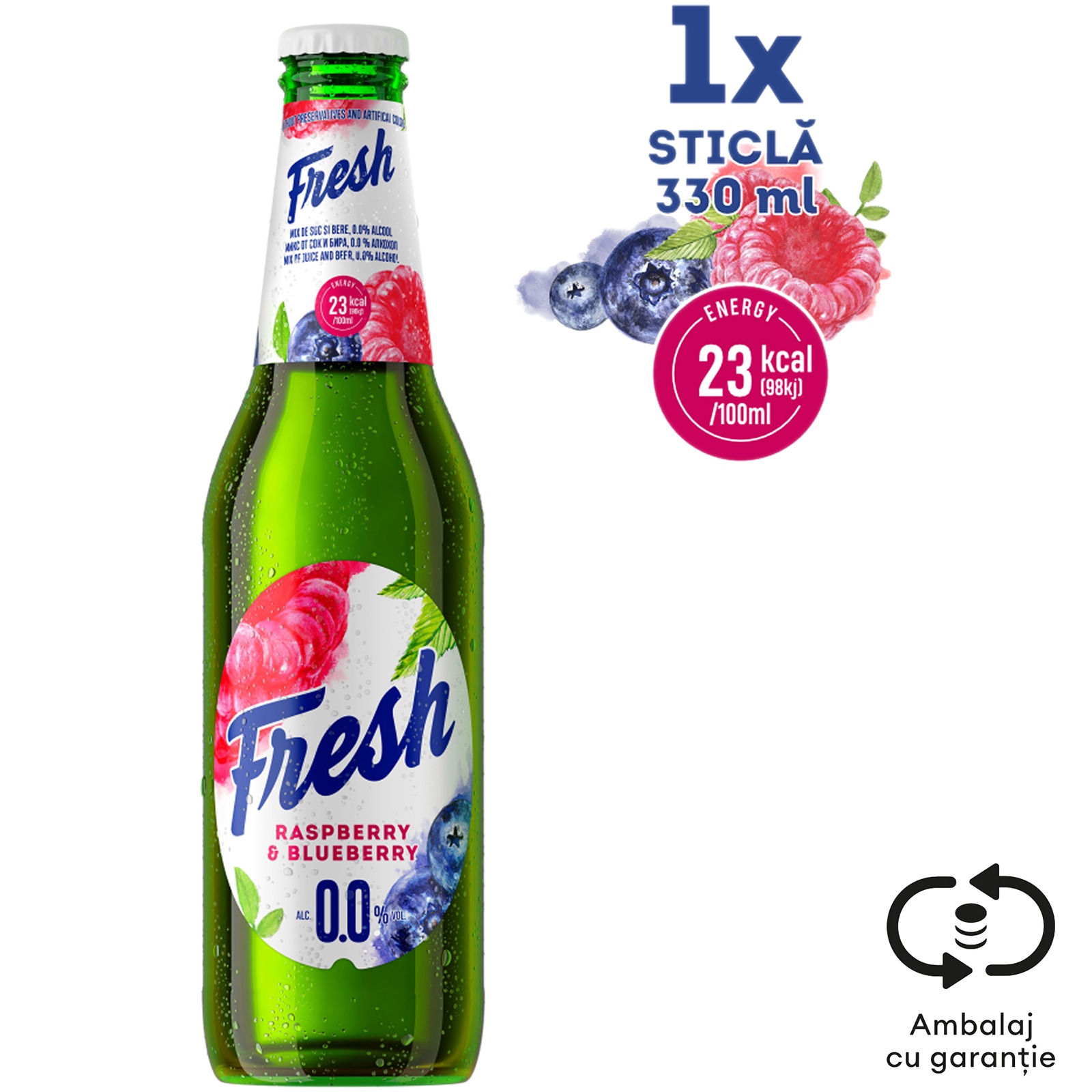 Fresh 0.0 | Bere fara alcool cu suc de zmeura si afine 0.33L | Mega-image