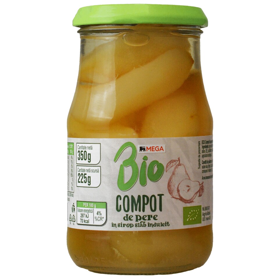 MEGA | Compot de pere bio in sirop slab indulcit 350g | Mega-image